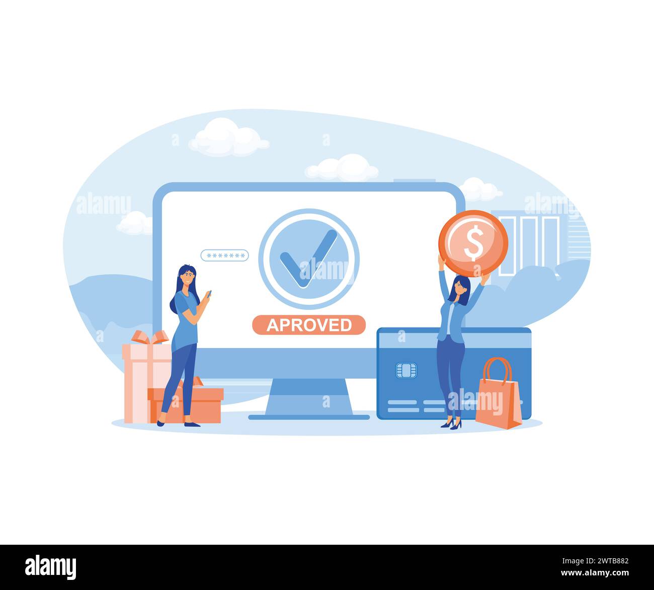 People paying successfully and safely. Online mobile payment and ...