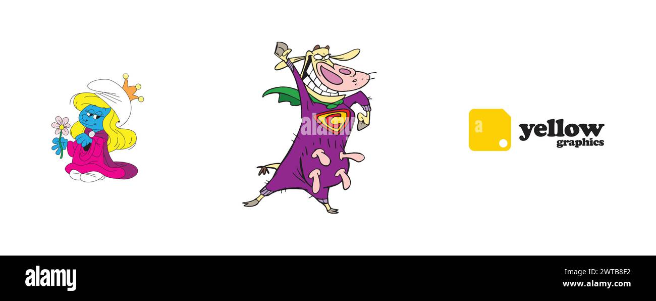 Smurfette, Yellow Graphics, Cow. Top vector logo collection Stock ...