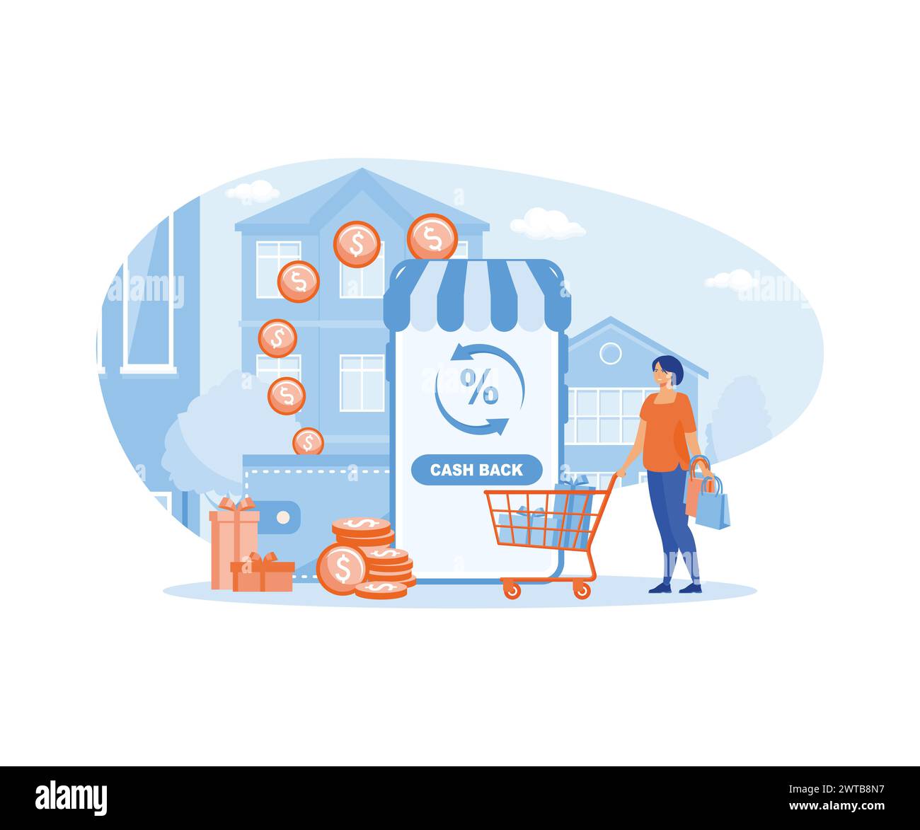 Online cash back service for purchase with phone screen. Happy customer ...