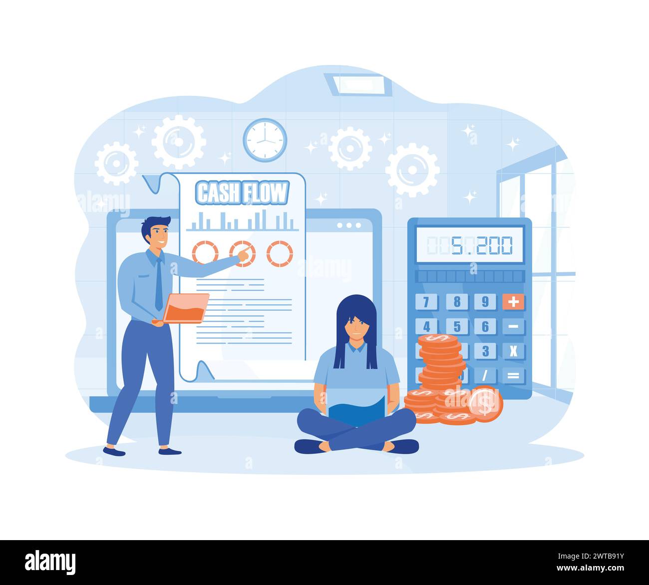 Cash Flow Vector Illustration Concept. Business people with online cash ...
