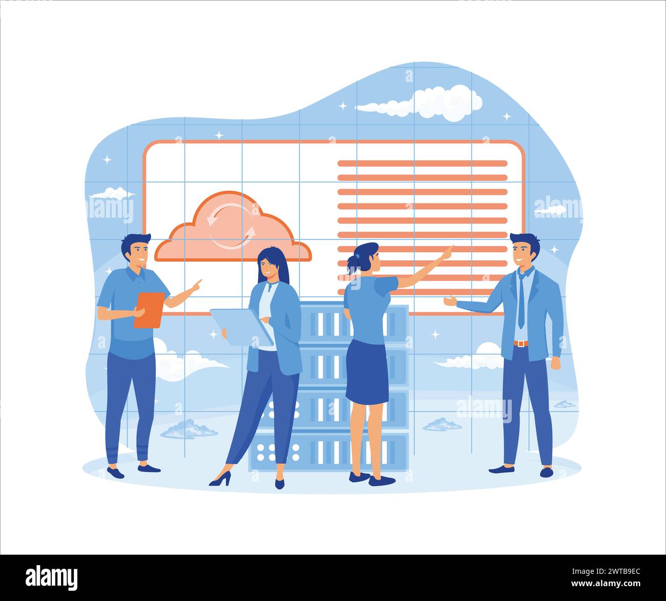 Data visualization concept. People in team analyze dioramas and ...