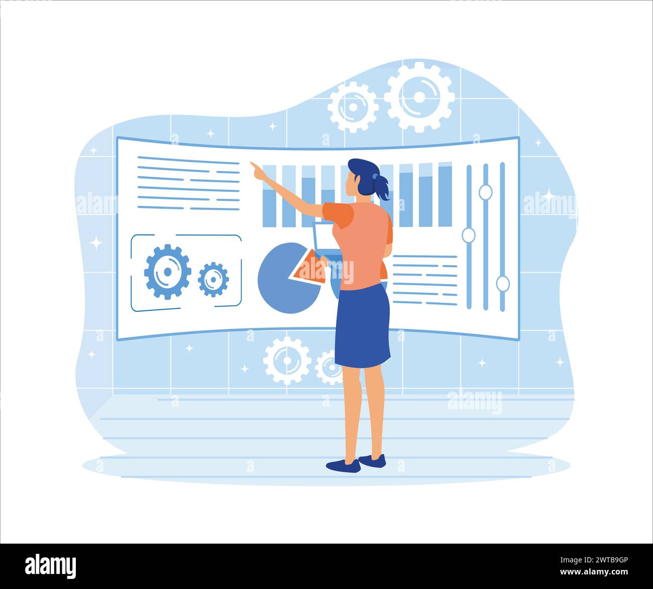 Big Data Visualization Concept Woman Analyzing Data Visualization On