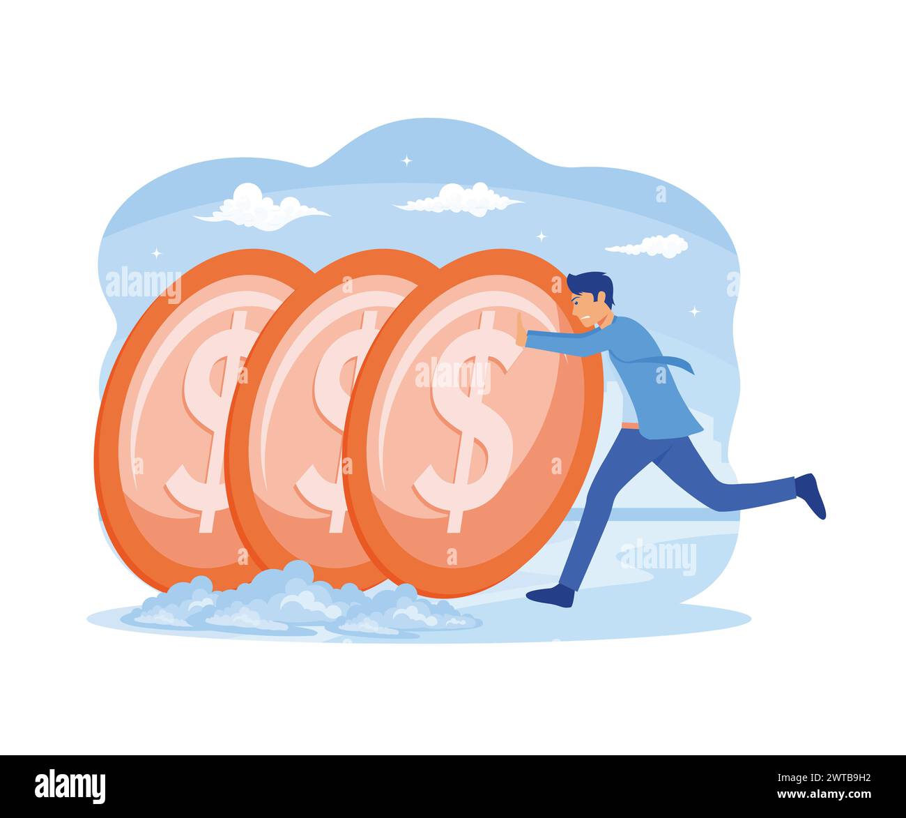 Financial Instability Concept. Male Character Pushing A Row Of ...