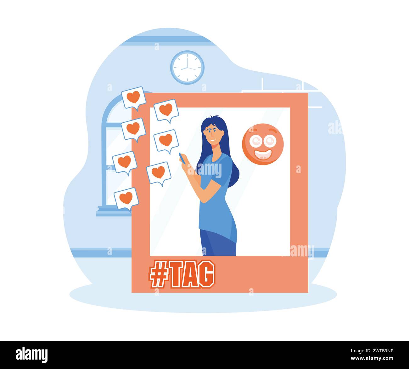 Social media influencer at work. Isolated on white background. flat ...