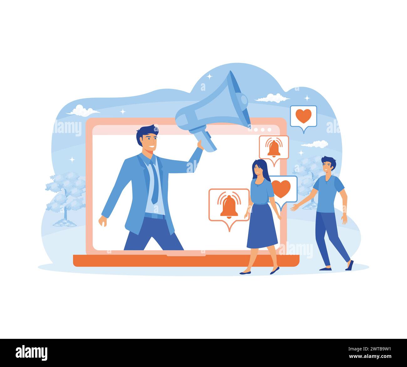 Social media influence concept. Key Opinion Leaders. Man at laptop ...