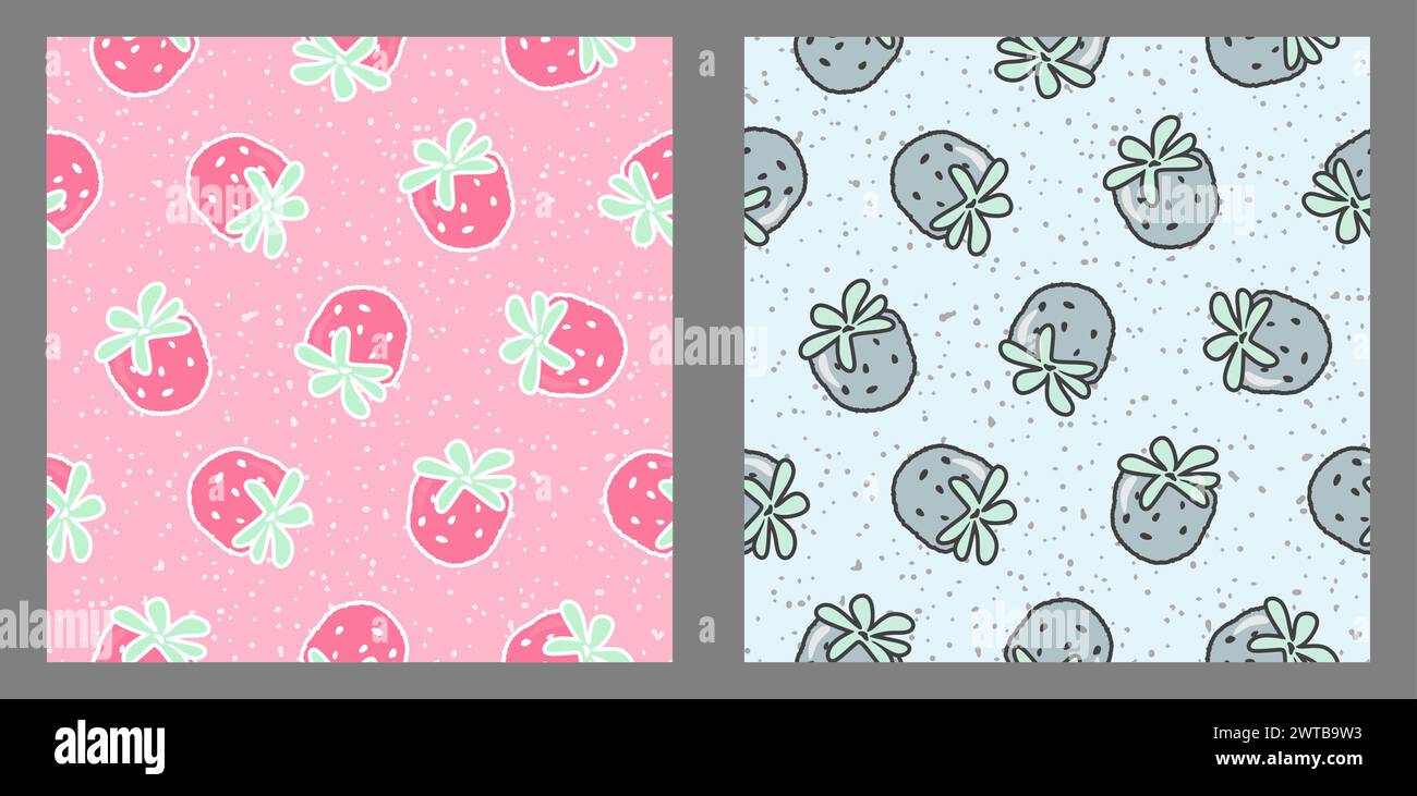 Vector Seamless Pattern with Pink and Grey Strawberry Designs Stock ...