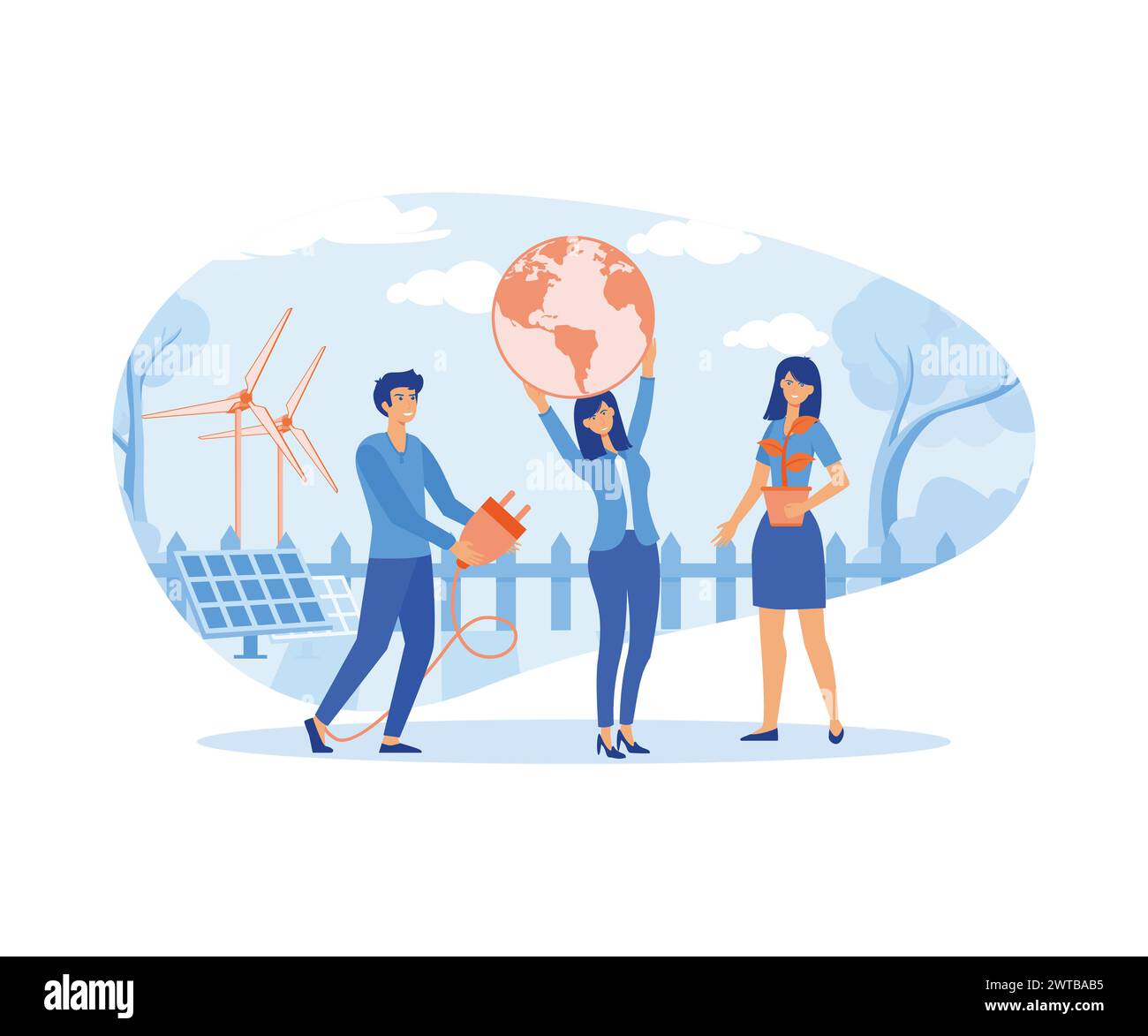 Ecology concept. People surrounded by natural ecological and Renewable ...