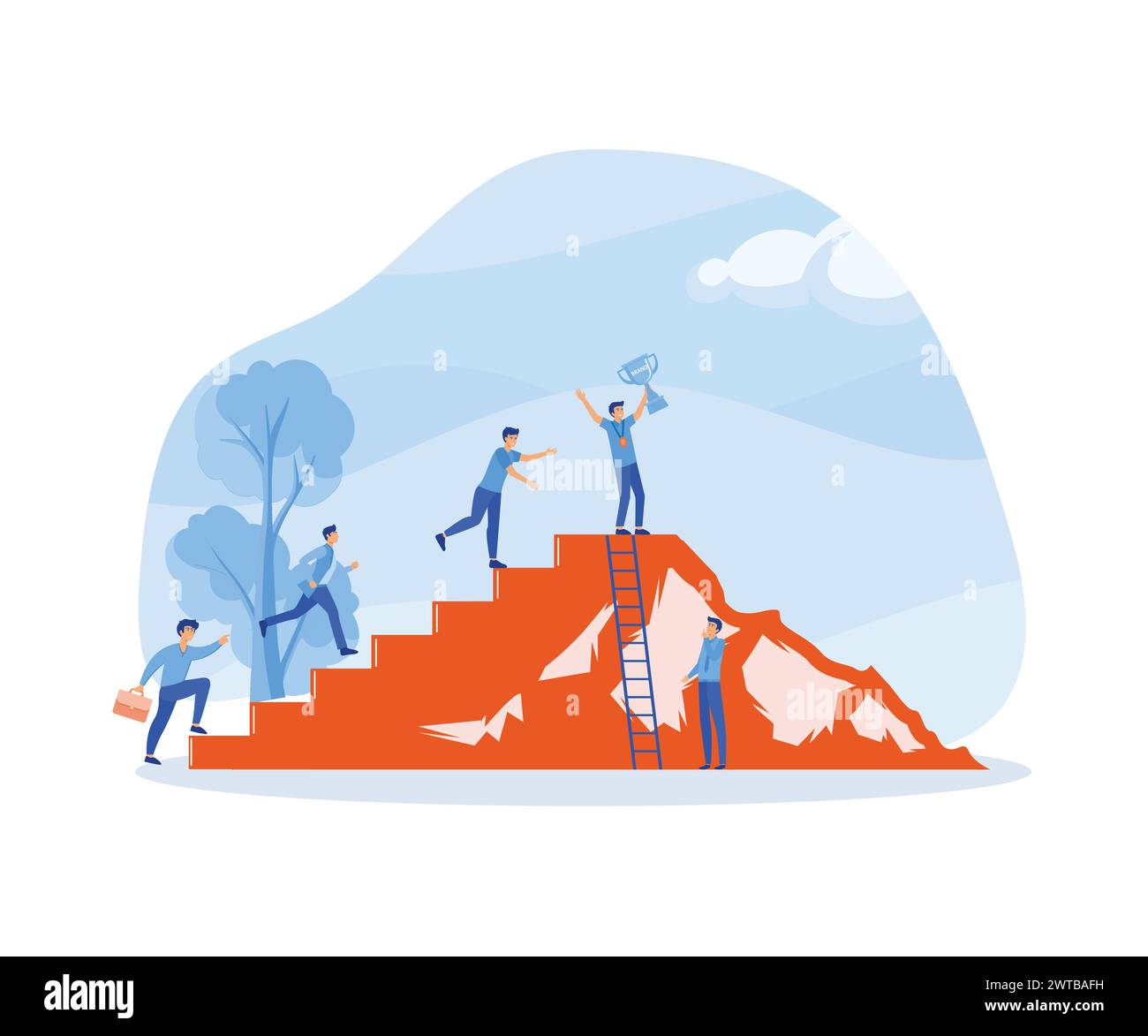 Success business team concept. People Climb the ladder of success. flat ...