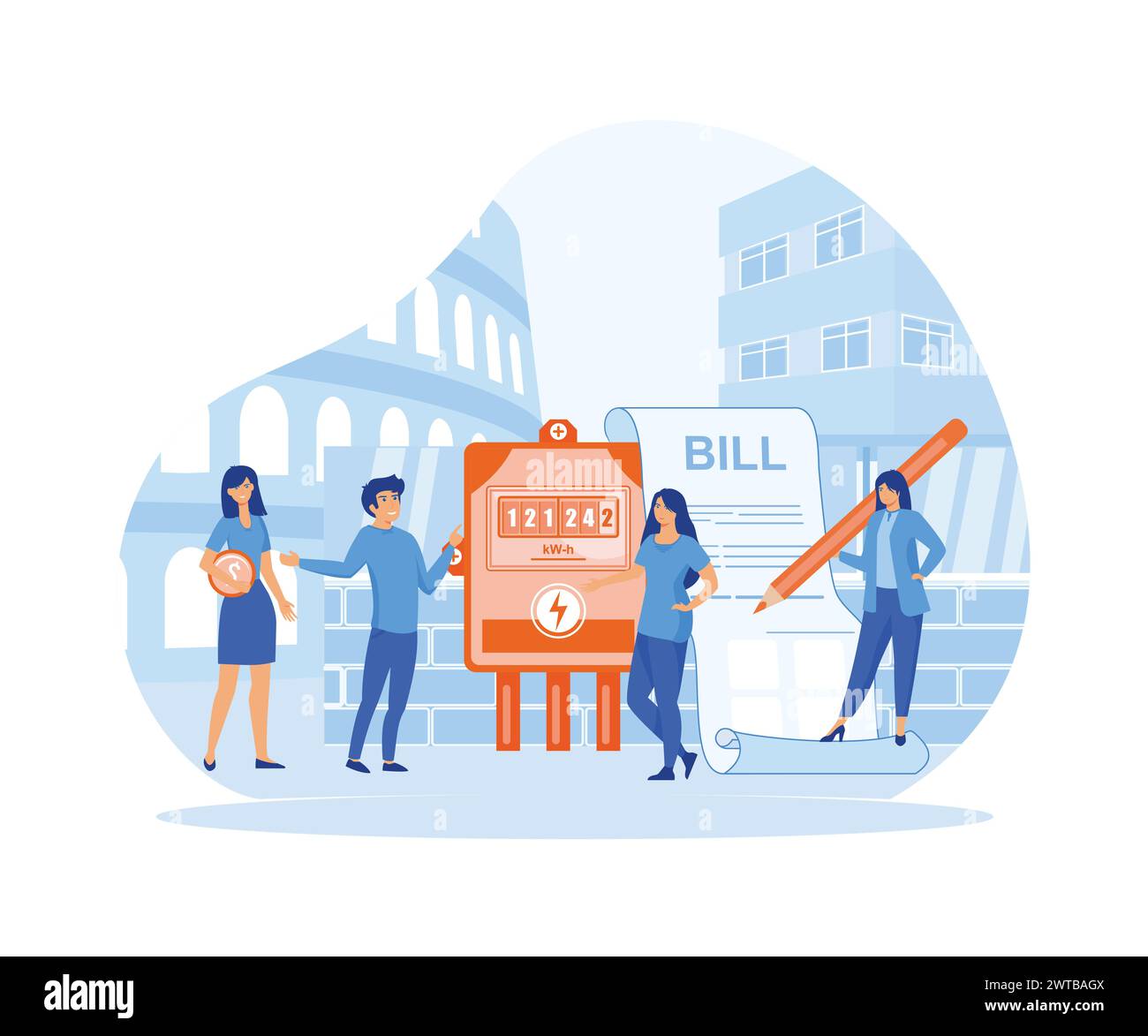 People paying utilities. Invoice and electricity meter. Man worried ...