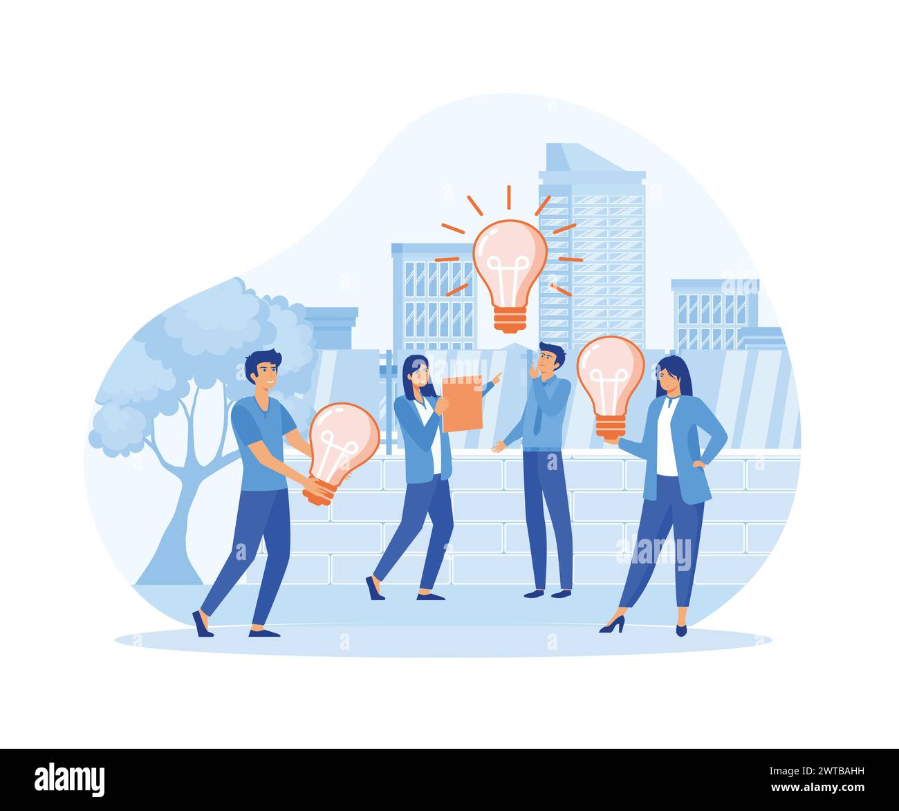 Brainstorm concept. Business team finding solution, thinking, sharing offers, light bulbs ...