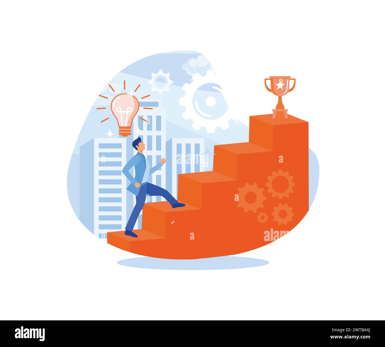 Success Business Concept Businessman Holding Trophy Cup Standing On