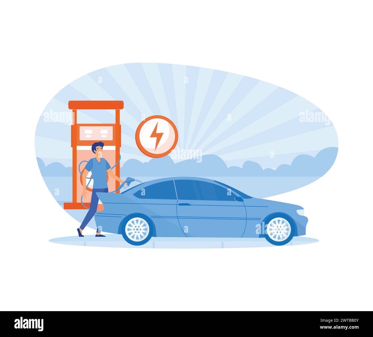 Ecology concept. Electric car charging station, Smart city with vehicle ...