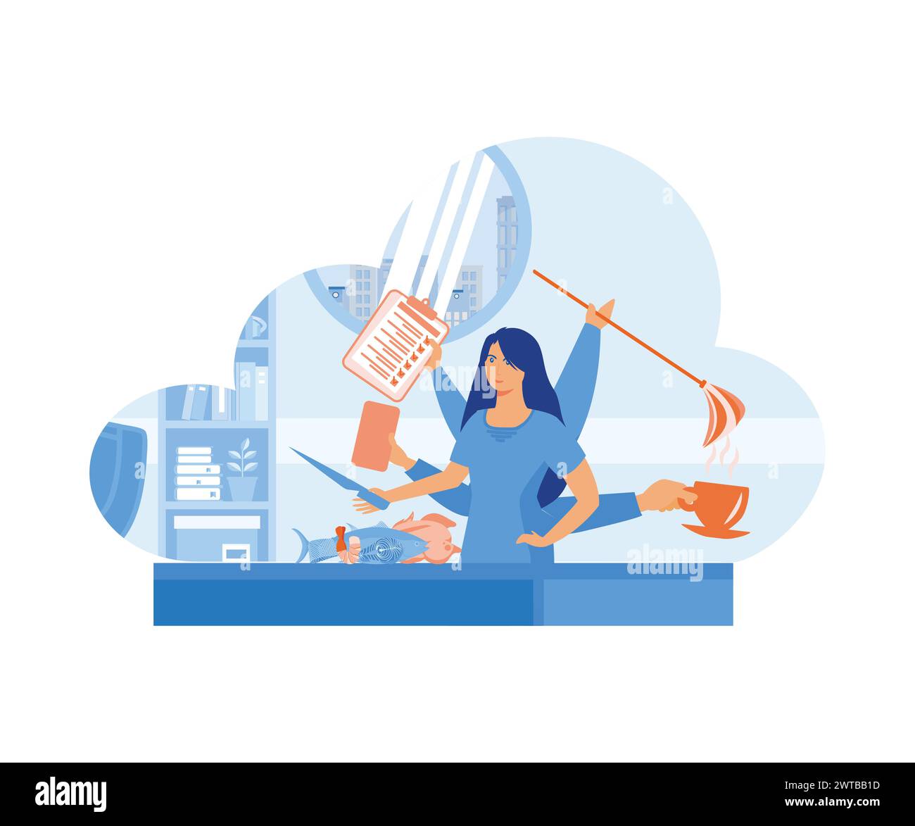 Tired woman in cooking Stock Vector Images - Alamy