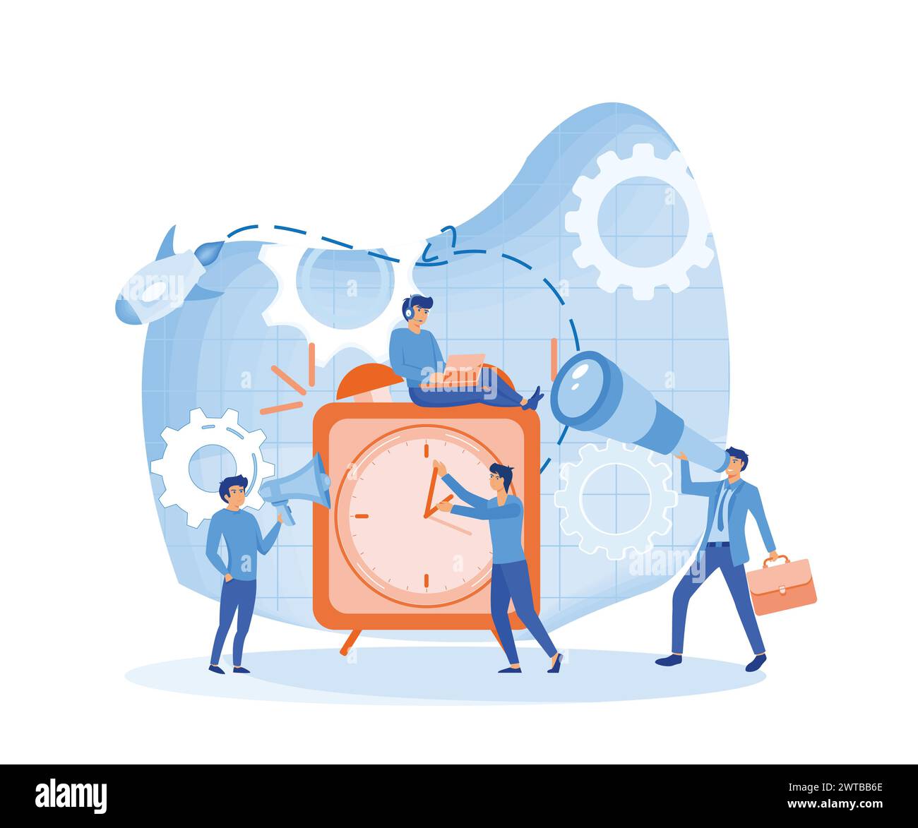 Time management concept. Alarm clock rings on of work time management ...