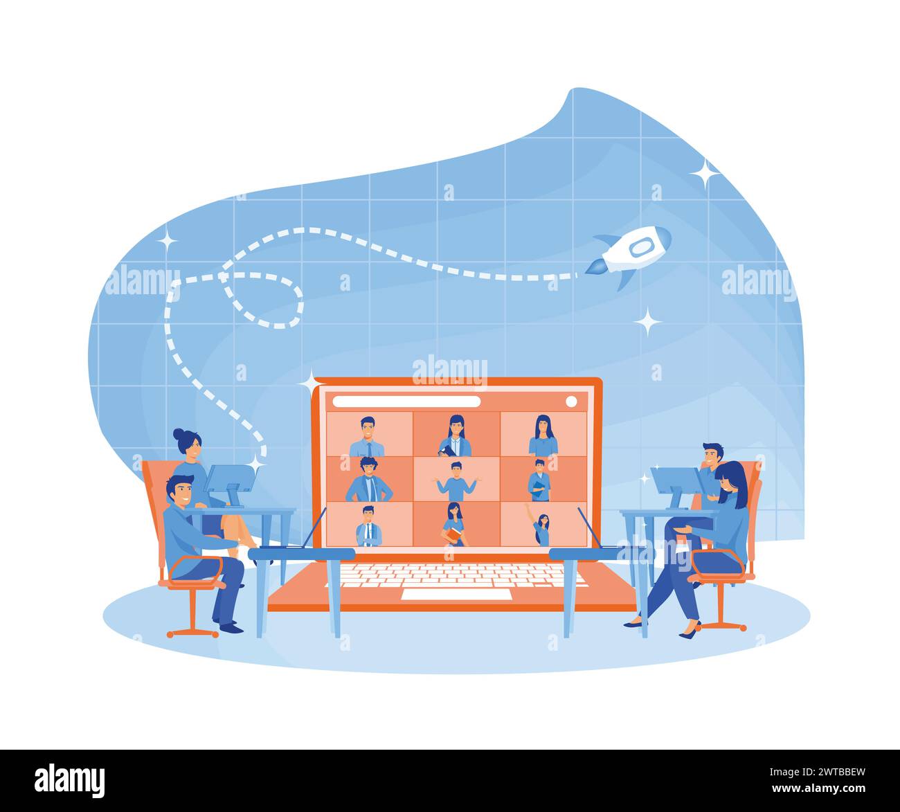 Online business conference, businessmen, online joint meeting, team ...