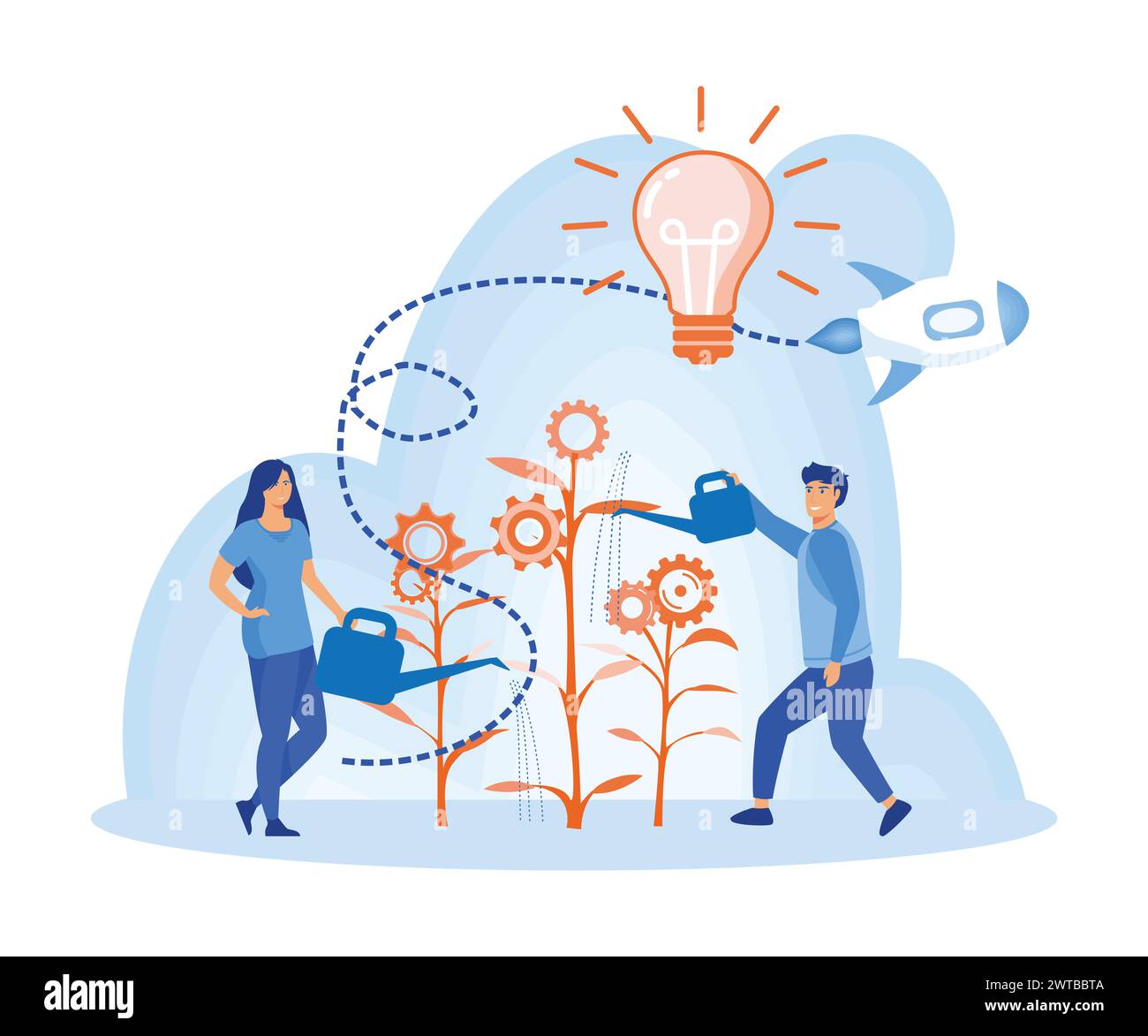 Teamwork on finding new ideas, little people launch a mechanism, search for new solutions ...