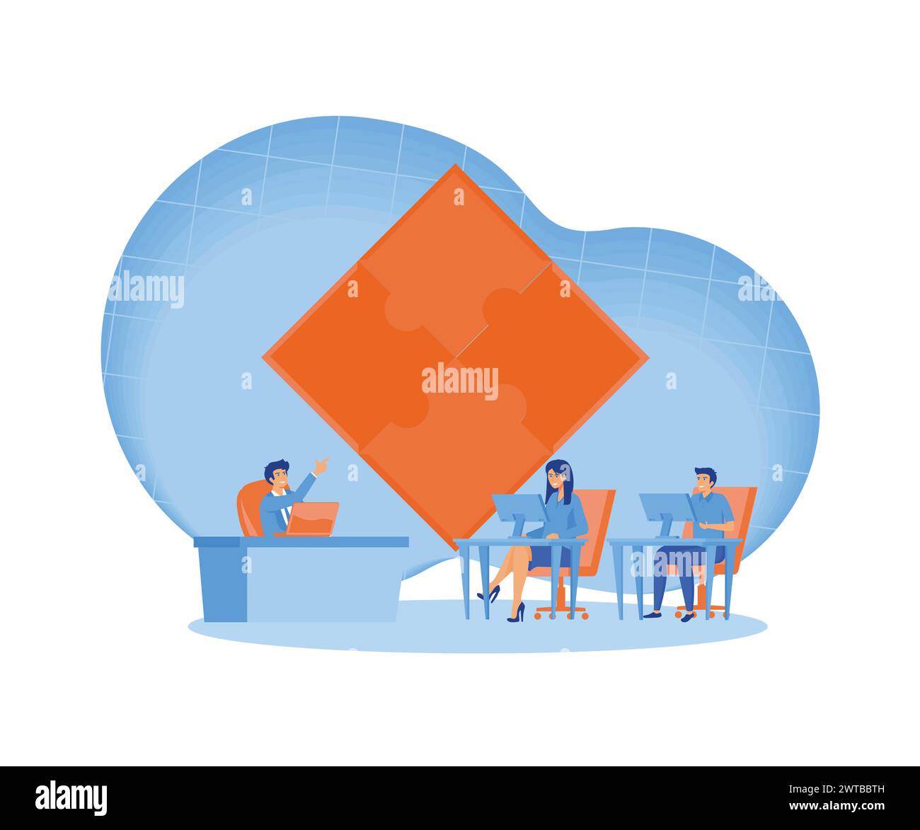 Team Work concept. Teamwork office computer. flat vector modern ...