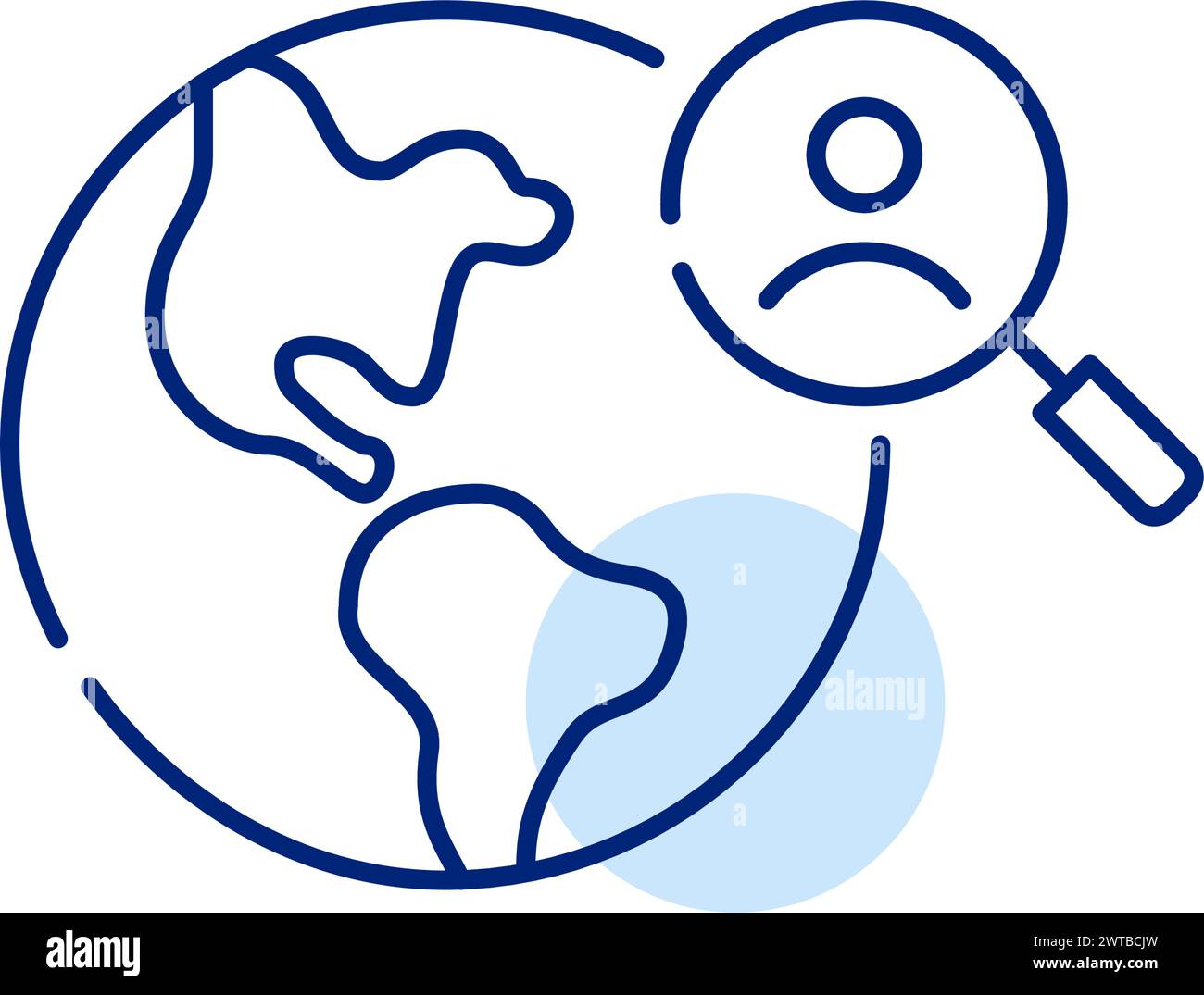 Earth globe, magnifying glass and user icon, exploration of user ...