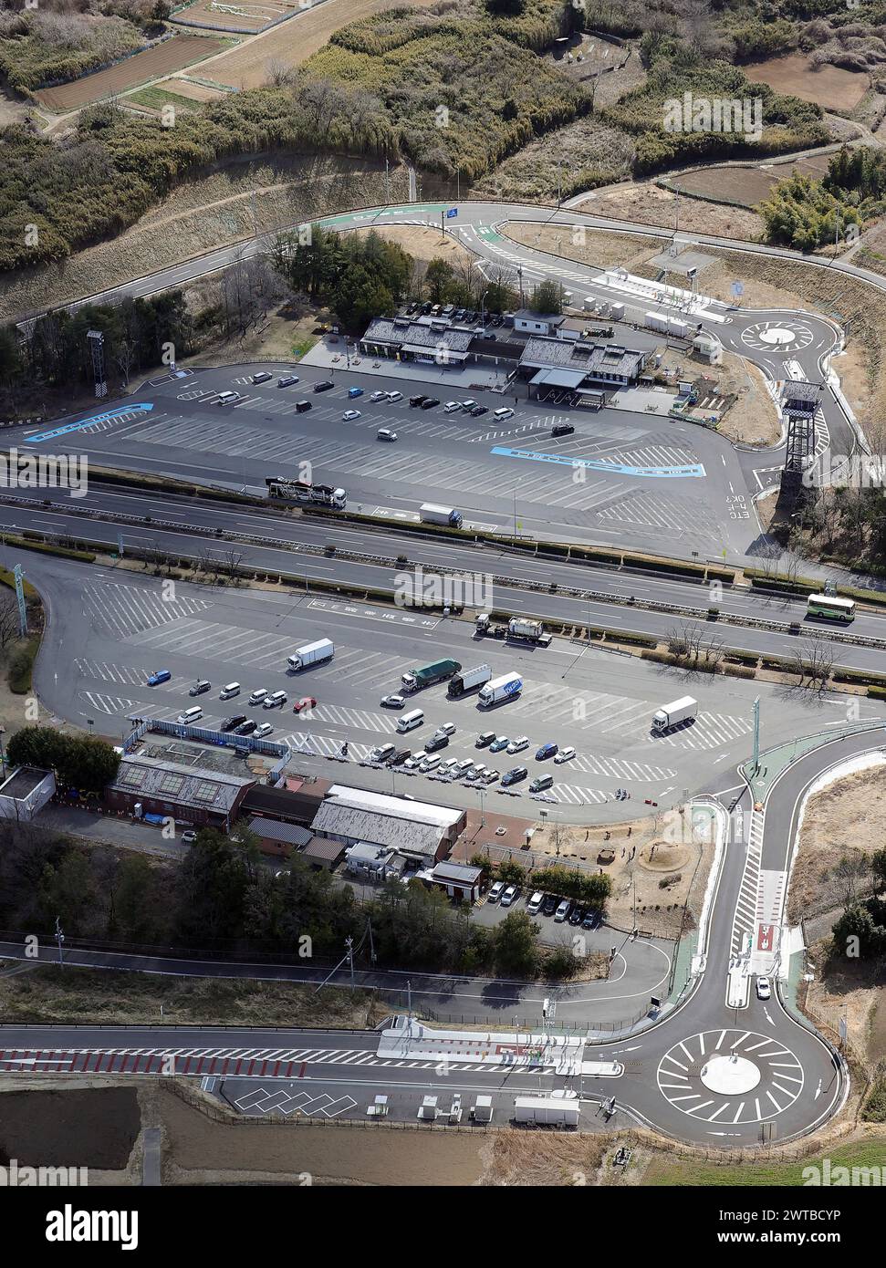 An aerial photo shows Kanara Smart Interchange on Joshin-etsu ...