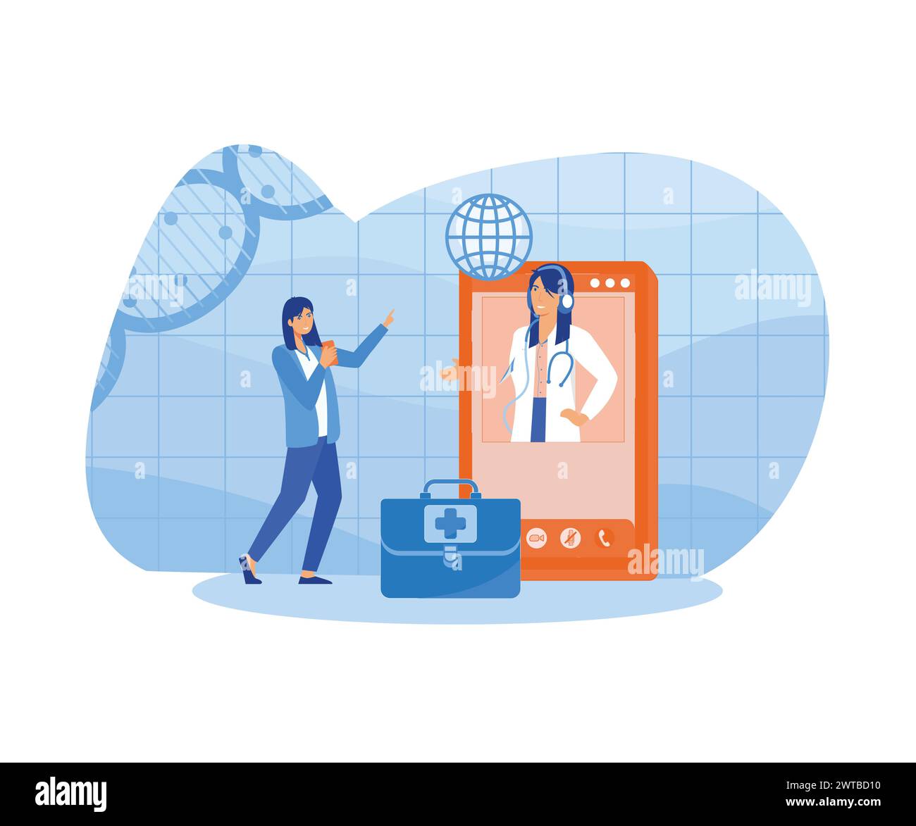 Patients having online consultations with medical specialists. flat ...