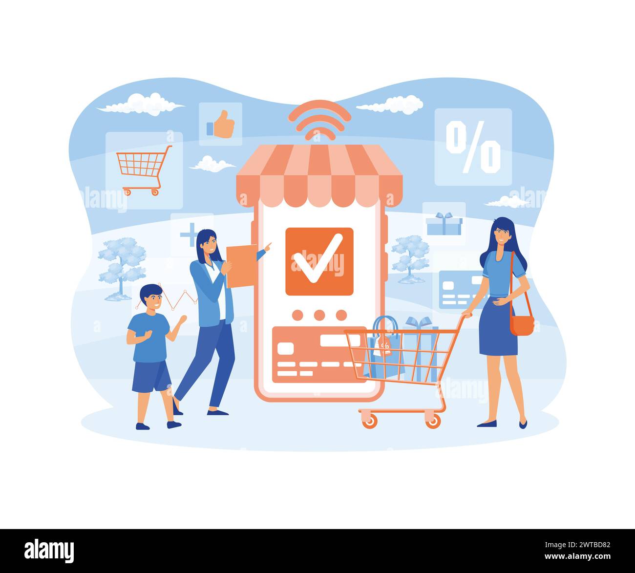 Online shopping app cheerful Stock Vector Images - Alamy