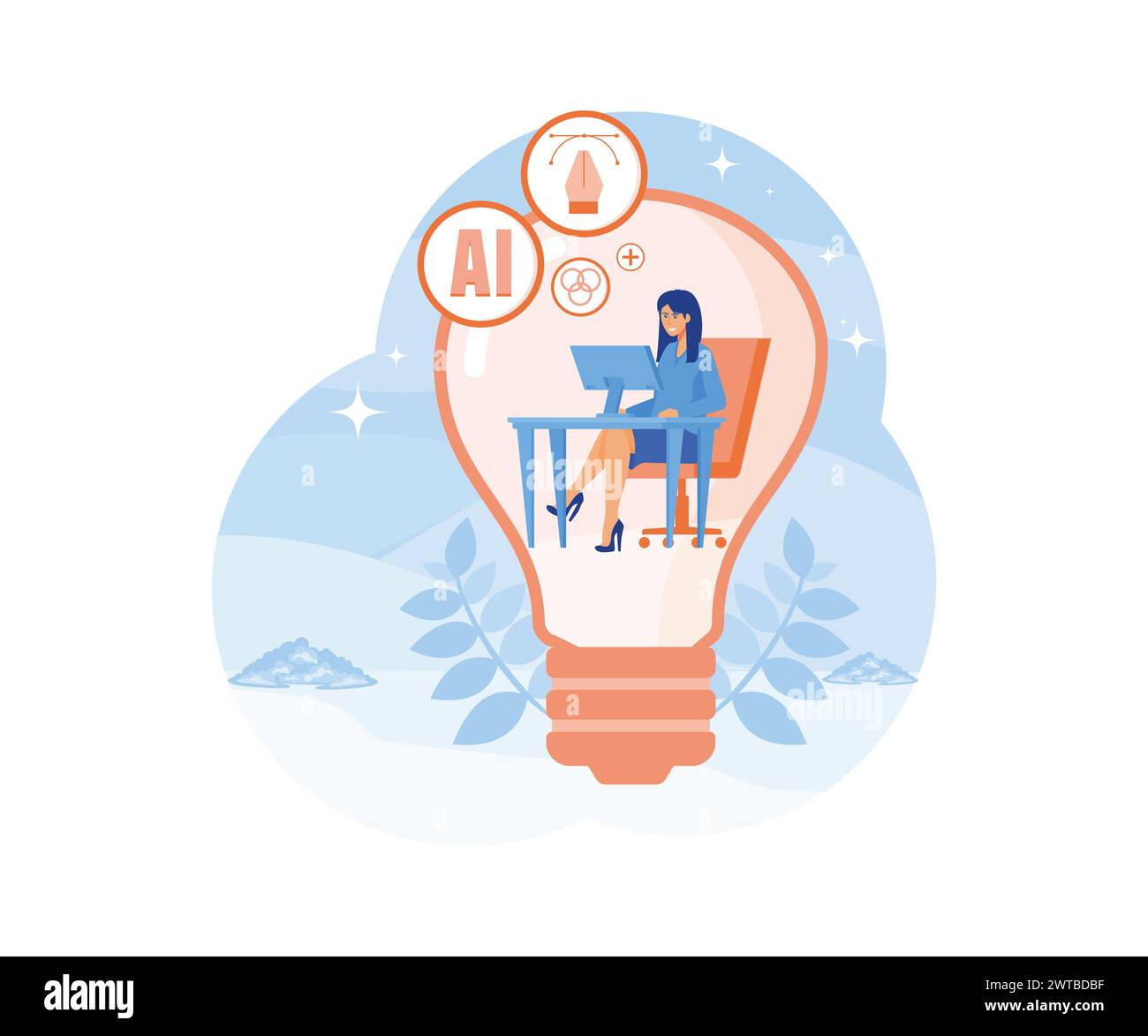 Woman works on computer writing Stock Vector Images - Alamy