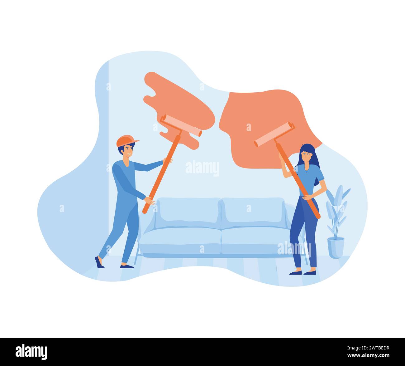 Home renovation and repair concept. Young couple man and woman standing ...