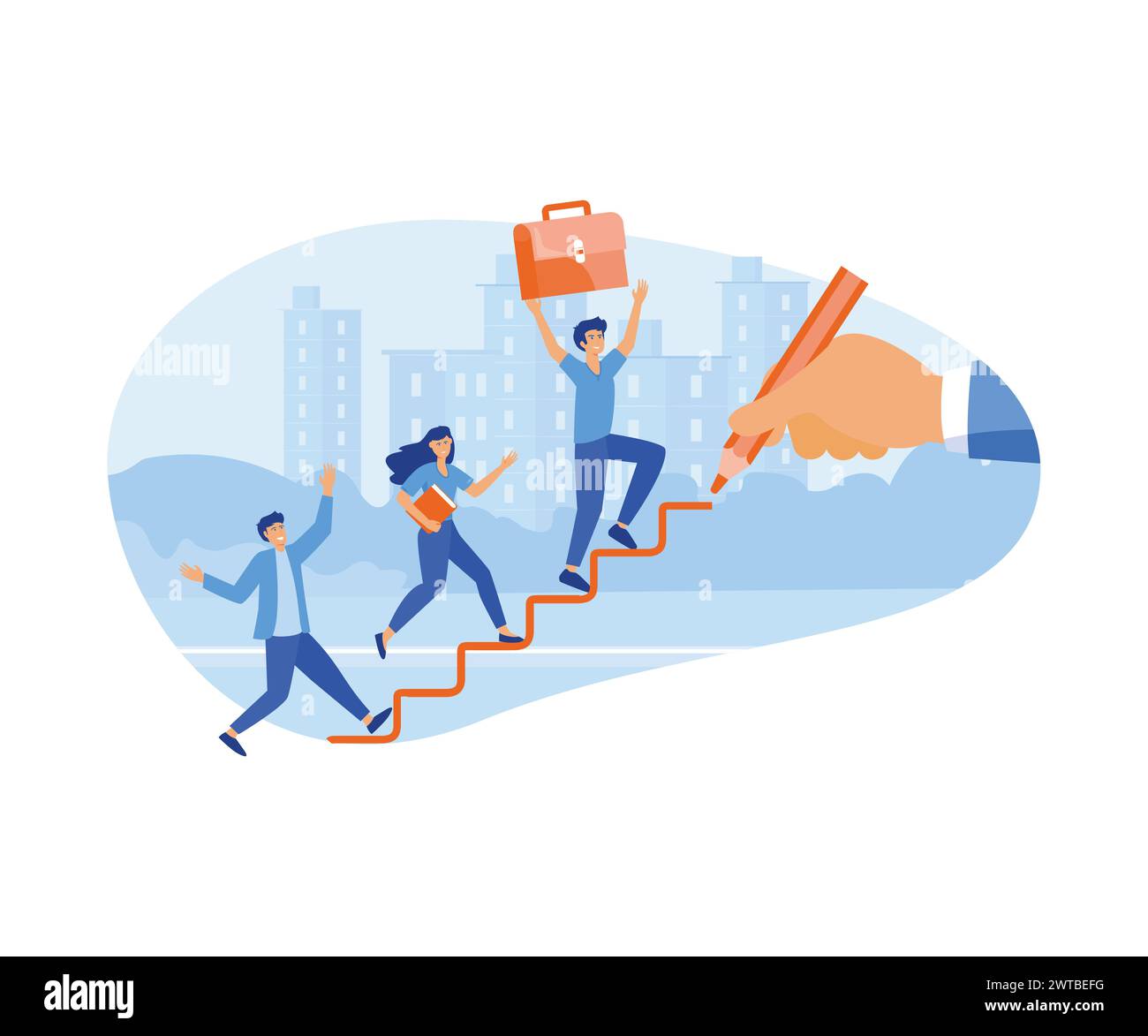 Leadership Concept. Business people walking up on increase chart line ...