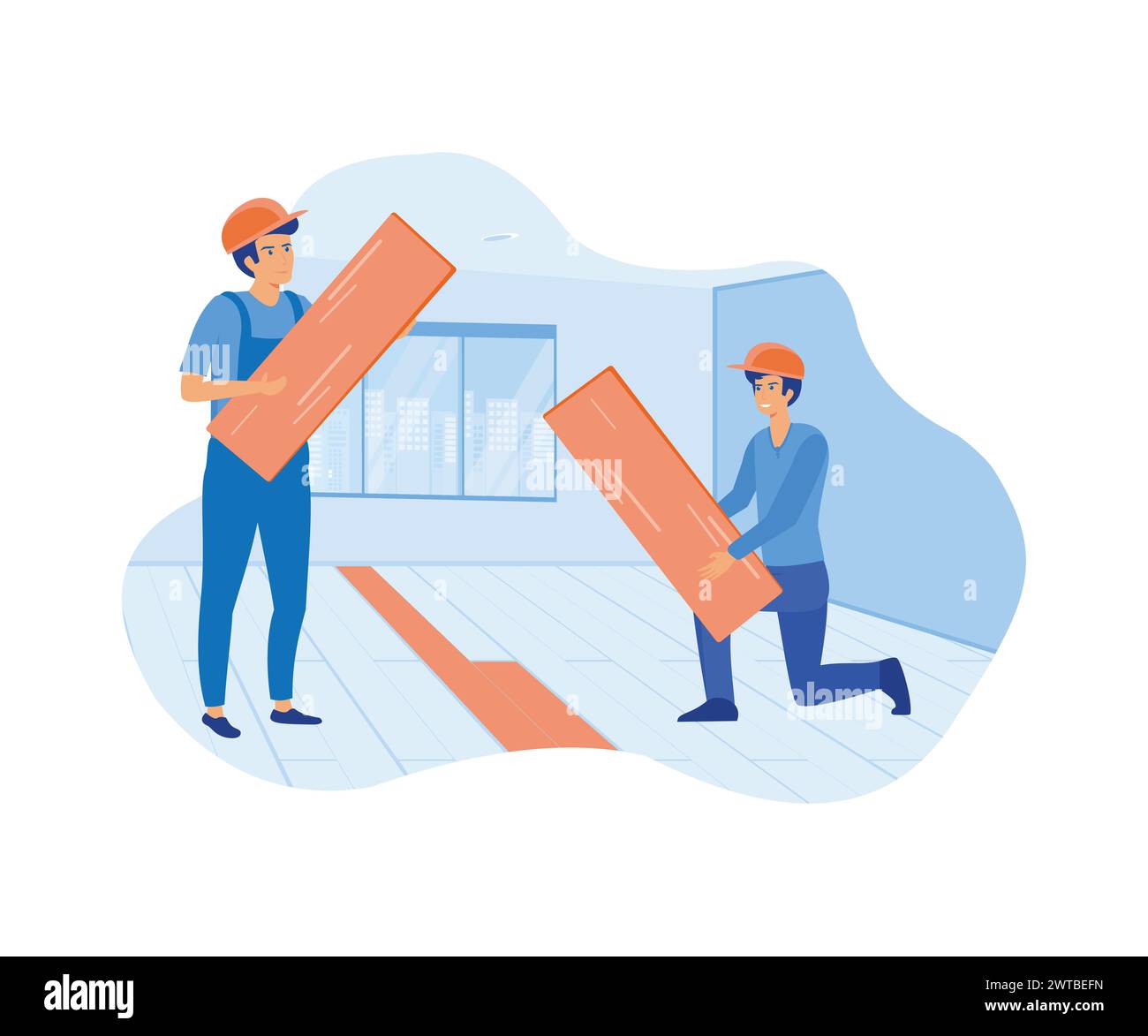 Home renovation with carpentry contractor workers doing indoor ...