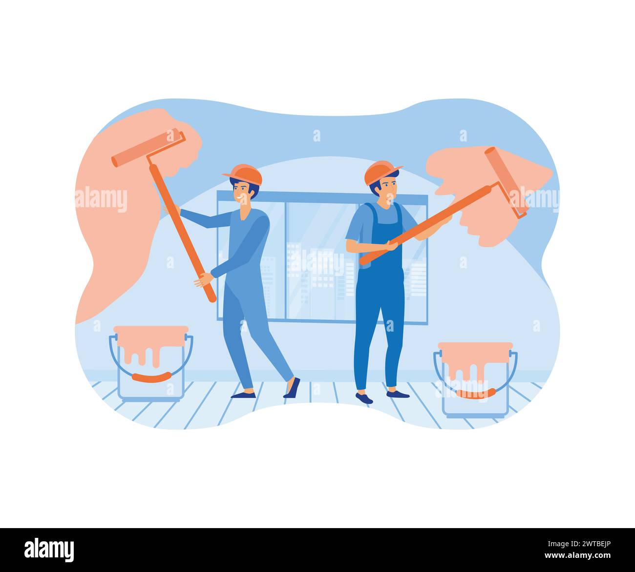 Home renovation with paint painter job contractor worker doing indoor ...