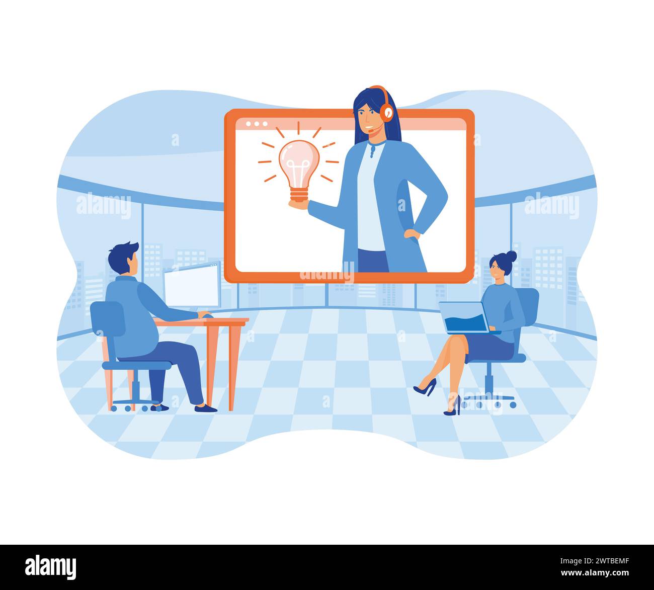 Online assistant 1 Concept. Female hotline operator advises client ...