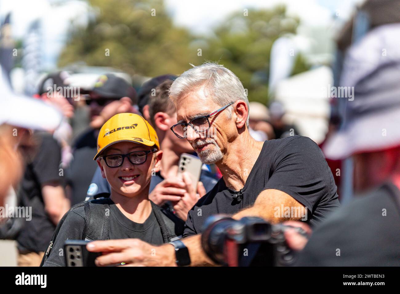 Adelaide, Australia. 17 March, 2024. Former F1 driver Damon Hill poses ...