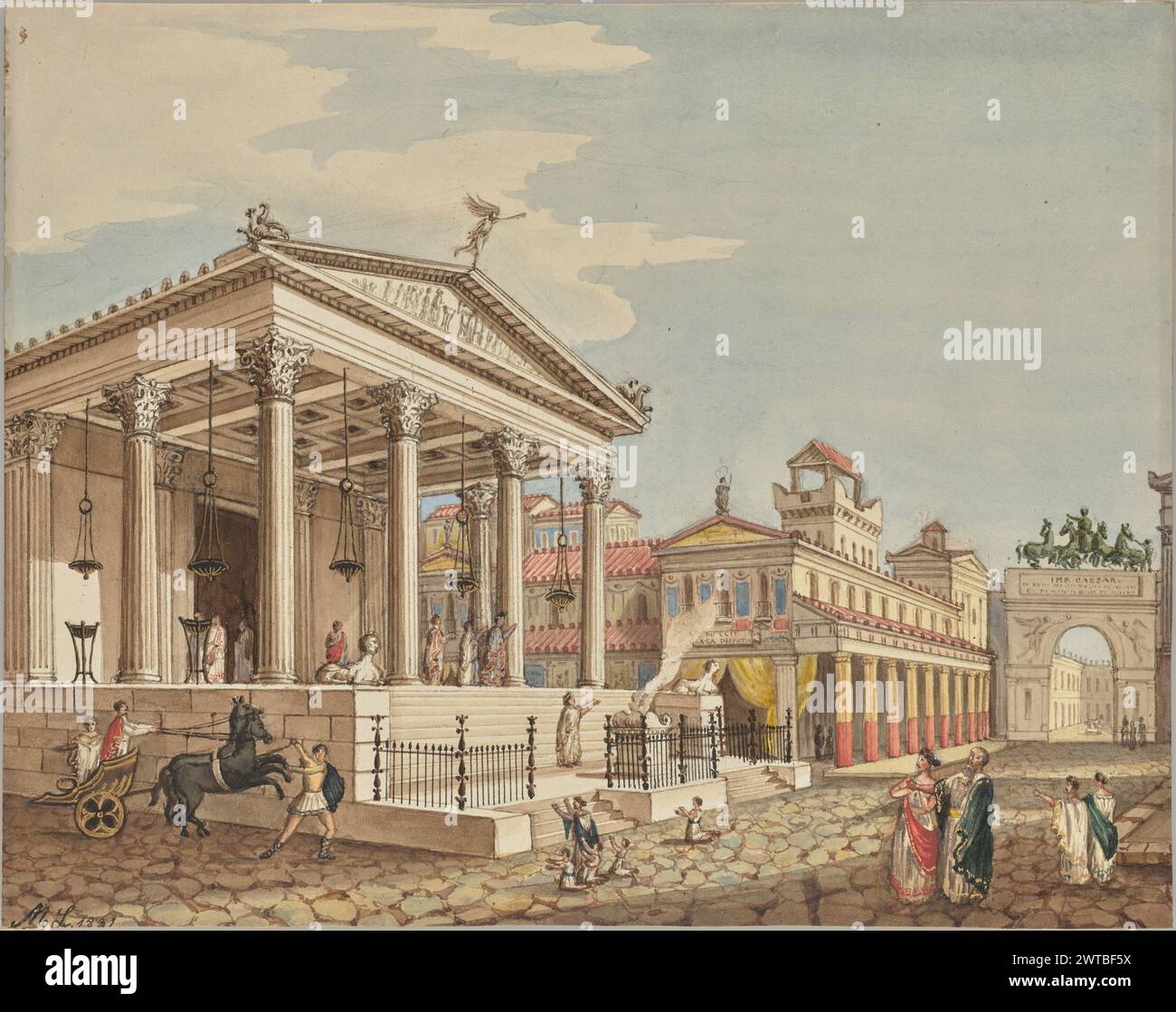 Street Scene with Temple, Chariot Arriving. Frances Maria Lushington ...