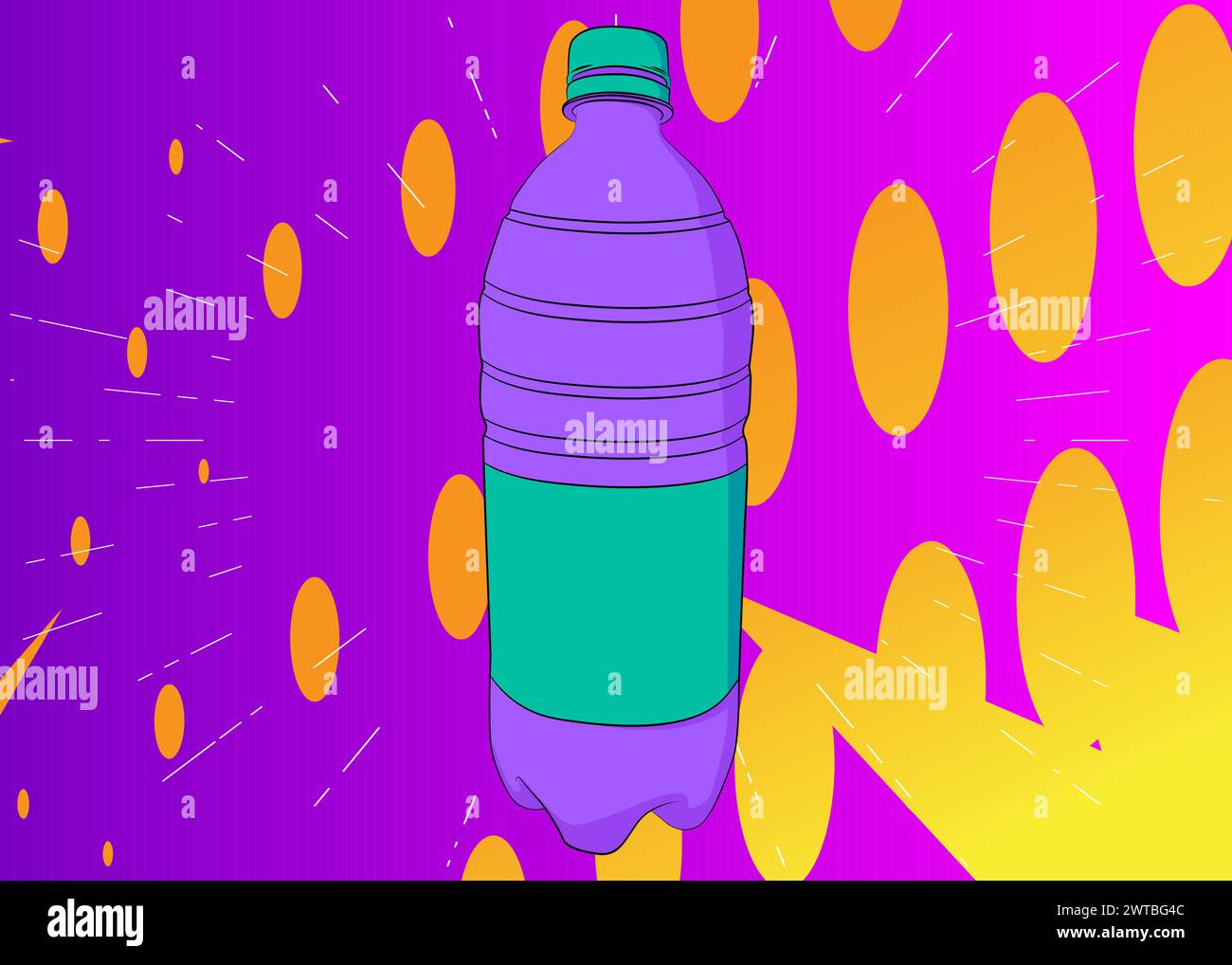 Cartoon Water Bottle, comic book plastic drink container. Retro vector ...