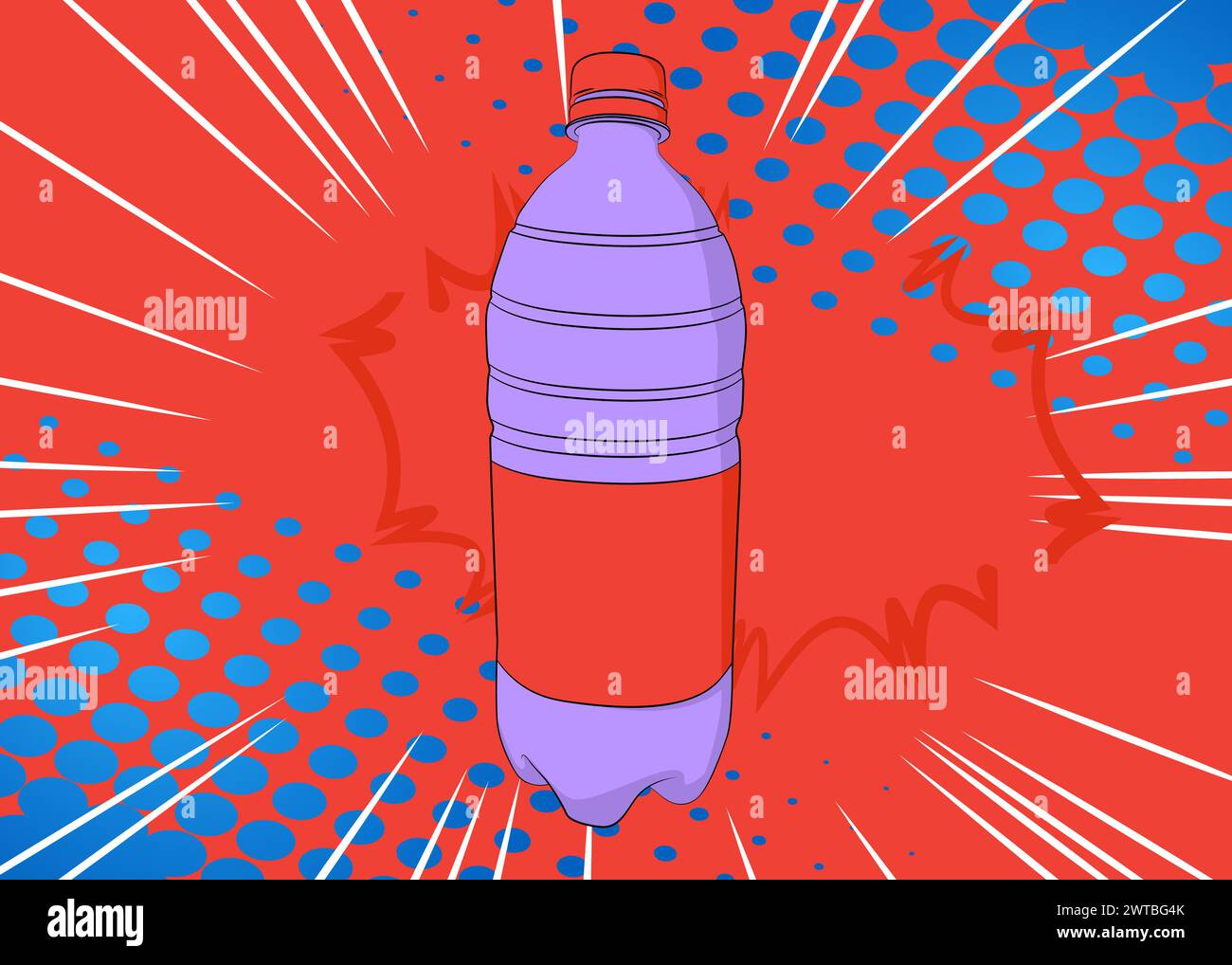 Cartoon Water Bottle, comic book plastic drink container. Retro vector ...