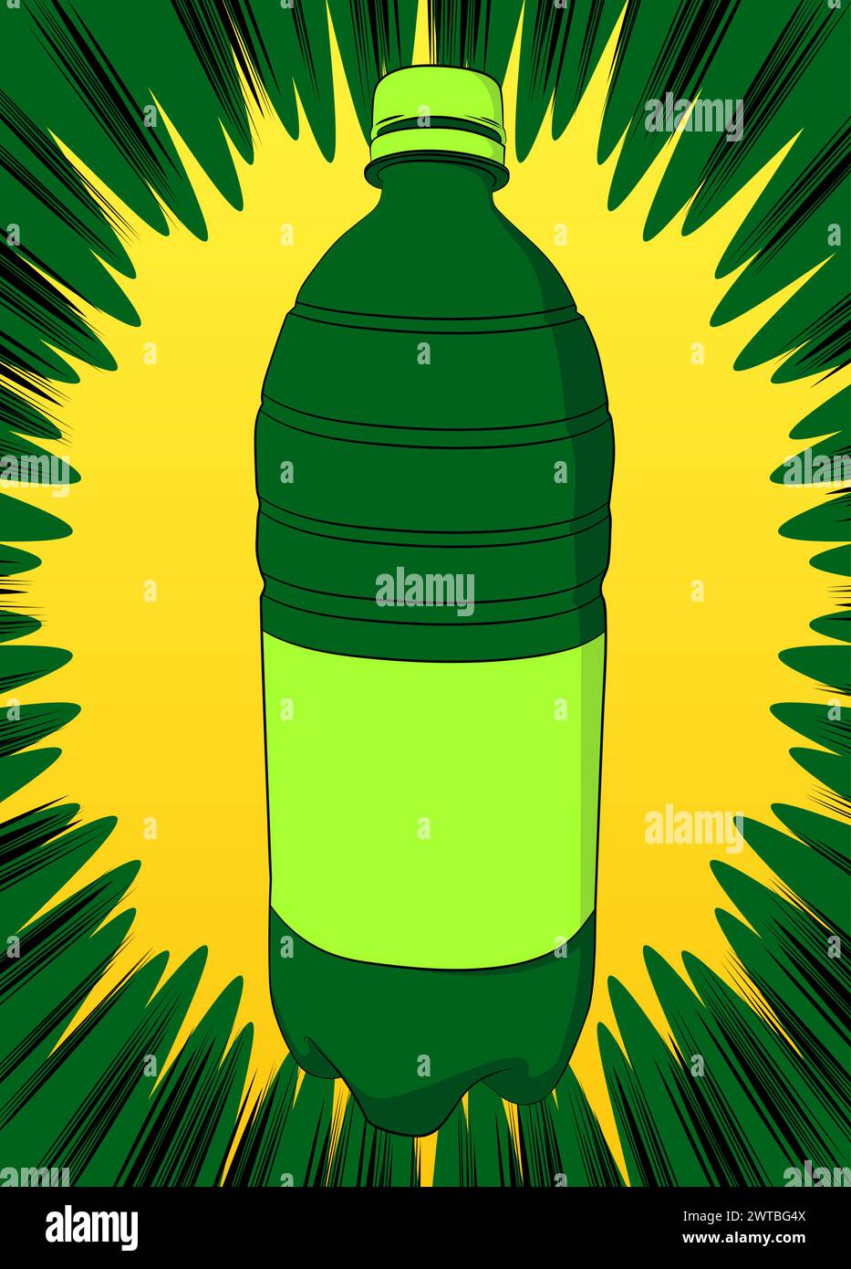 Cartoon Water Bottle, comic book plastic drink container. Retro vector ...