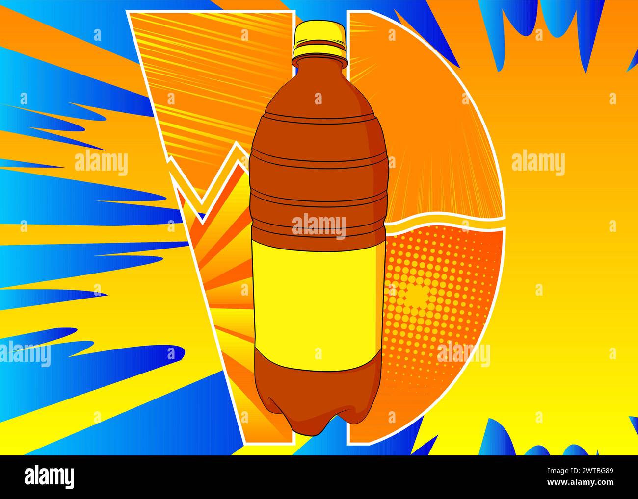 Cartoon Water Bottle, comic book plastic drink container. Retro vector ...