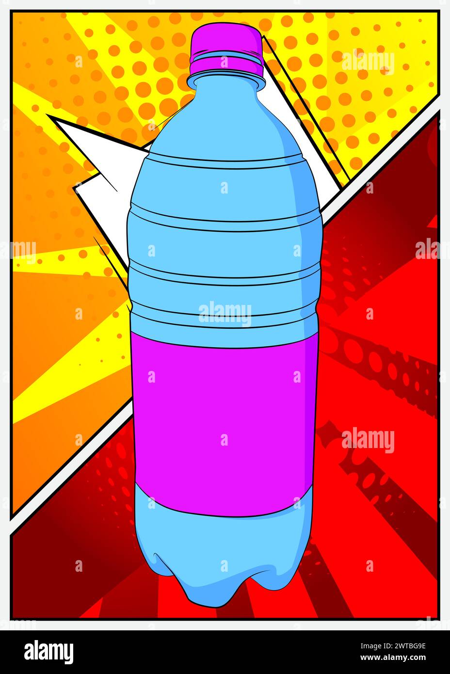 Cartoon Water Bottle, comic book plastic drink container. Retro vector ...