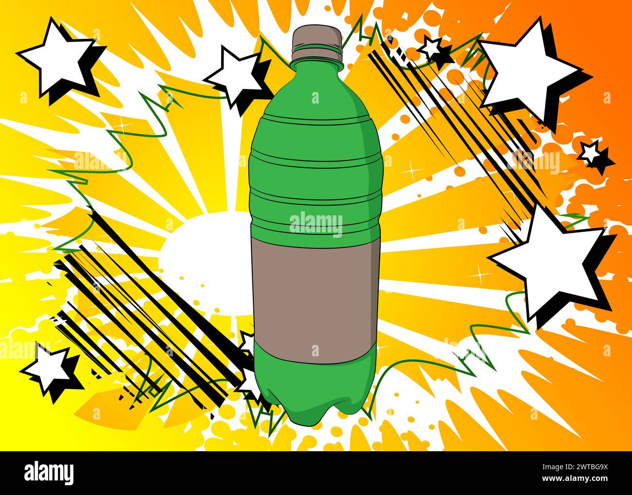 Cartoon Water Bottle, comic book plastic drink container. Retro vector ...