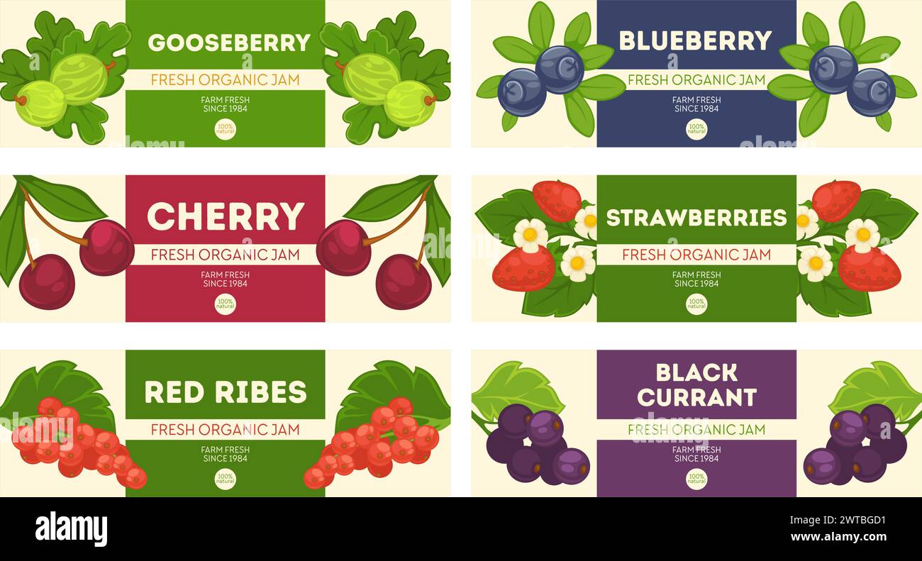 Fresh and organic jam, logos for package or label Stock Vector Image ...