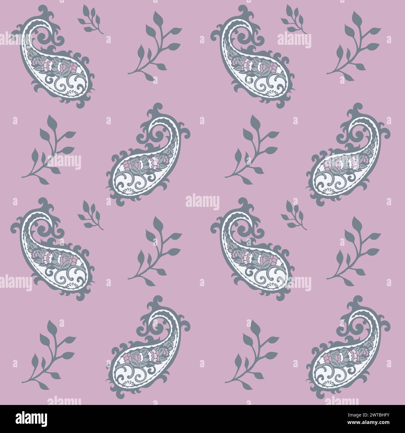 Paisley flowers and stems, seamless pattern vector Stock Vector Image ...