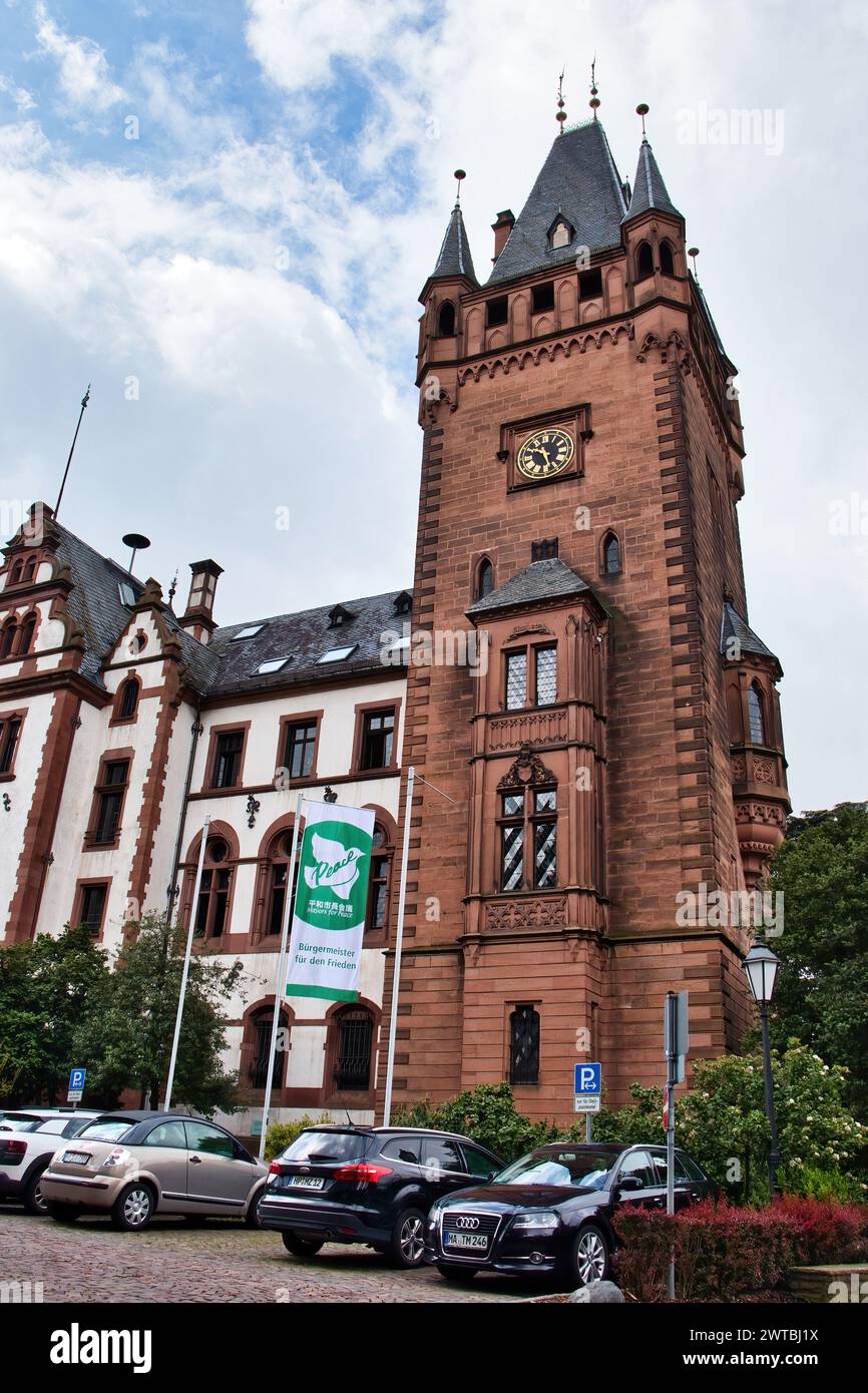 Weinheim, Germany - May 19, 2021: Side of building and tower on a ...
