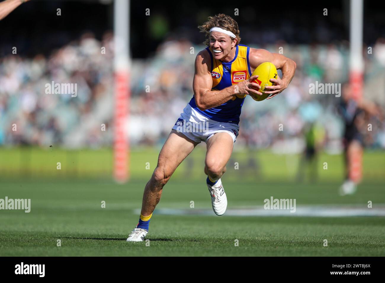 Adelaide, Australia. 17th Mar, 2024. Jayden Hunt of the Eagles during the AFL Round 1 match ...