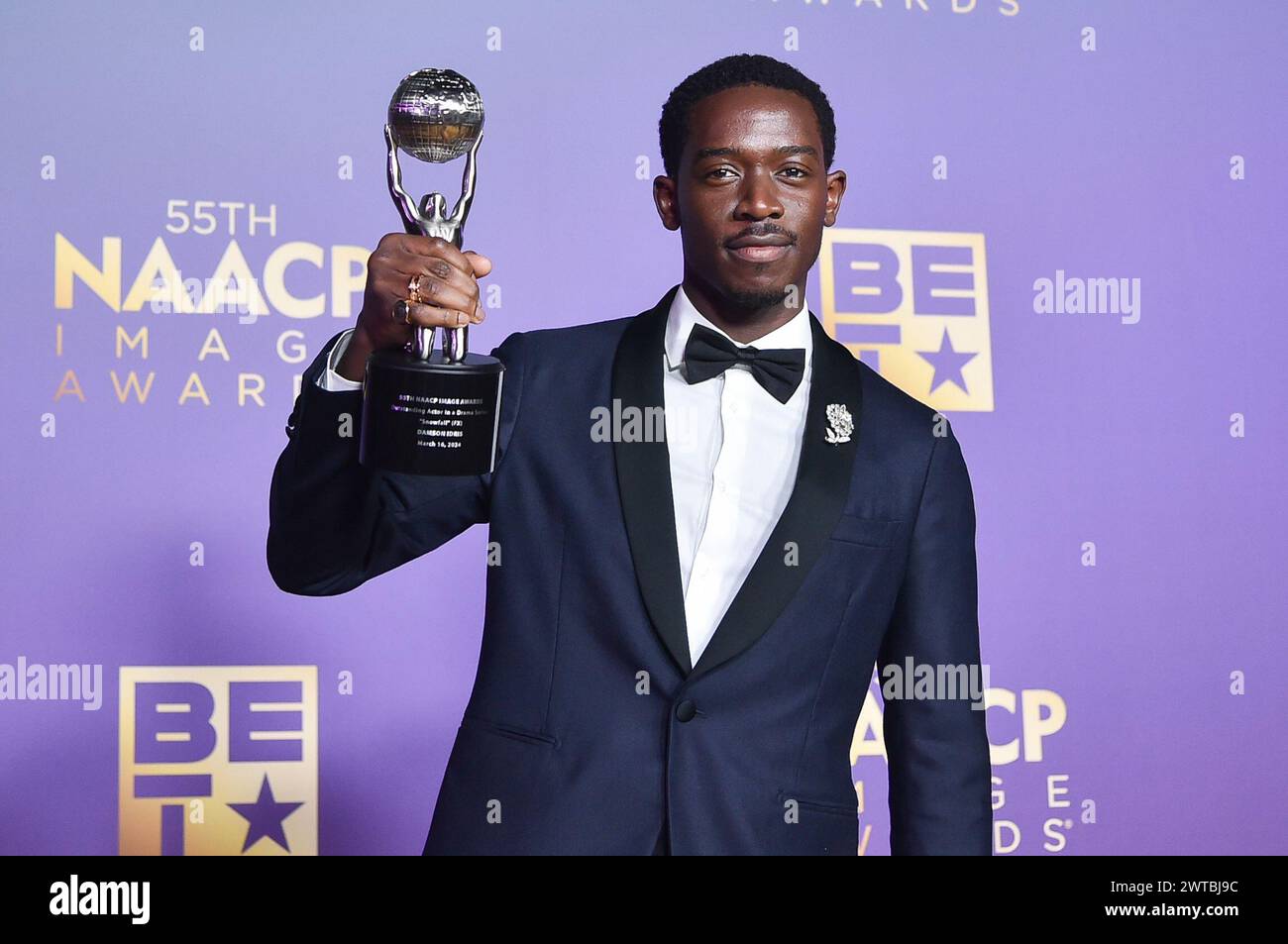 Damson Idris poses in the press room during the 55th NAACP Image Awards ...