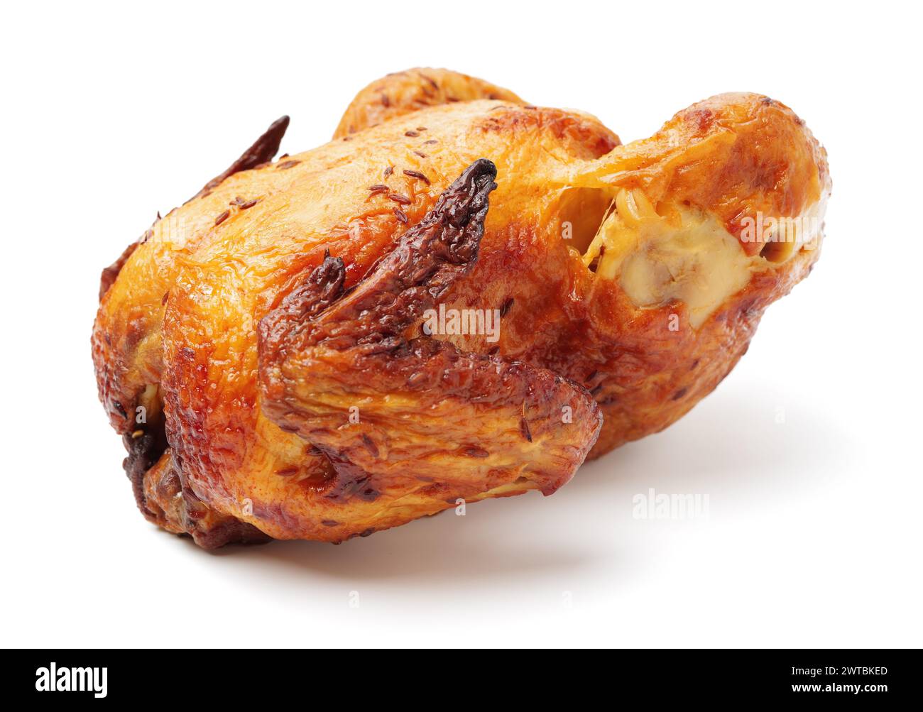 Whole roasted chicken against white background Stock Photo - Alamy
