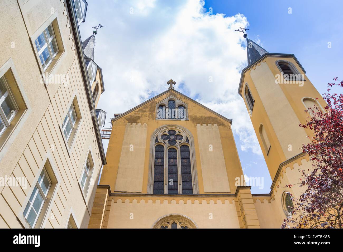 Facade and tower of the St. Alphonse church in Luxembourg city Stock ...