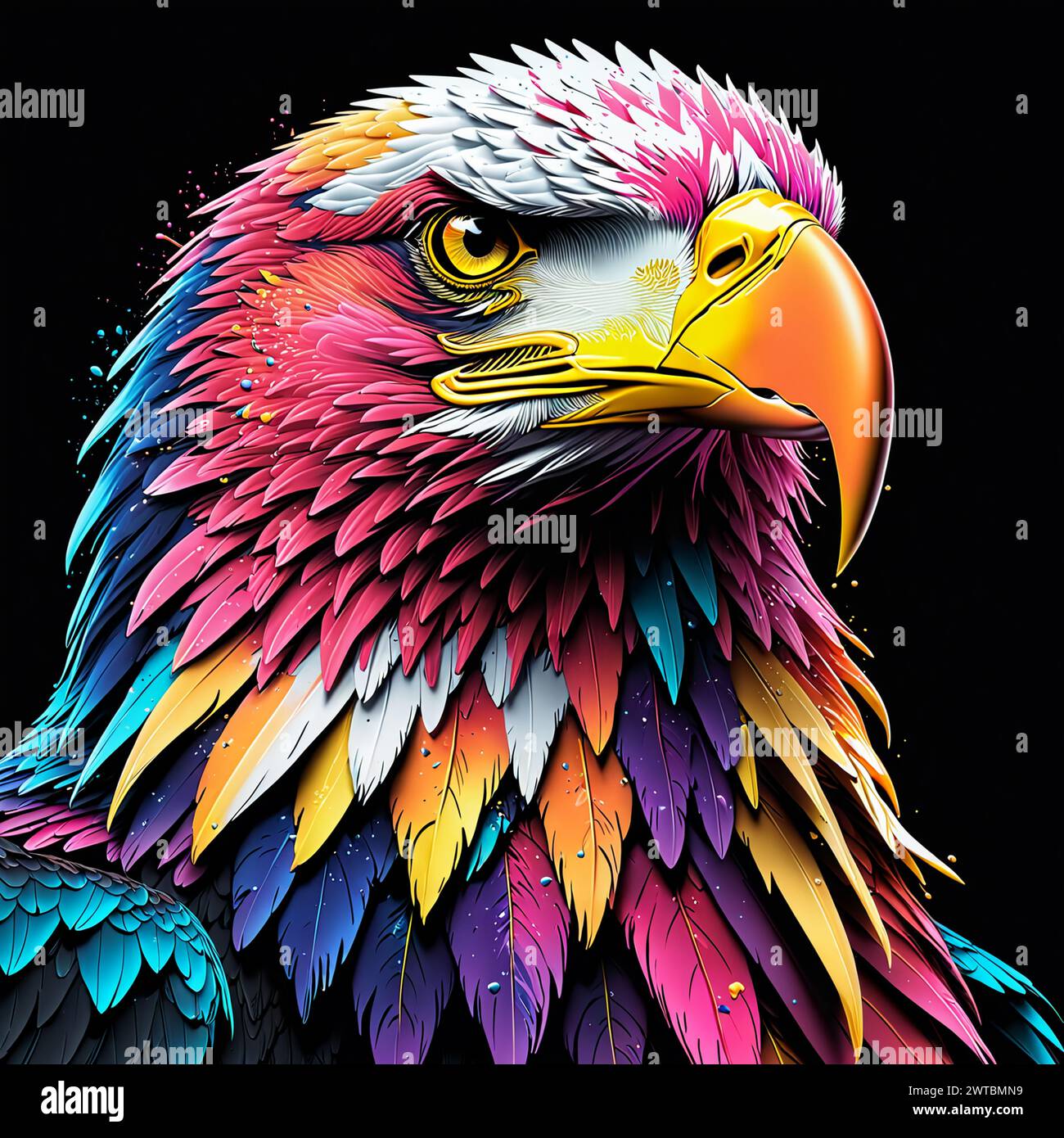 A mesmerizing piece of art featuring a neon-colored animal against a ...