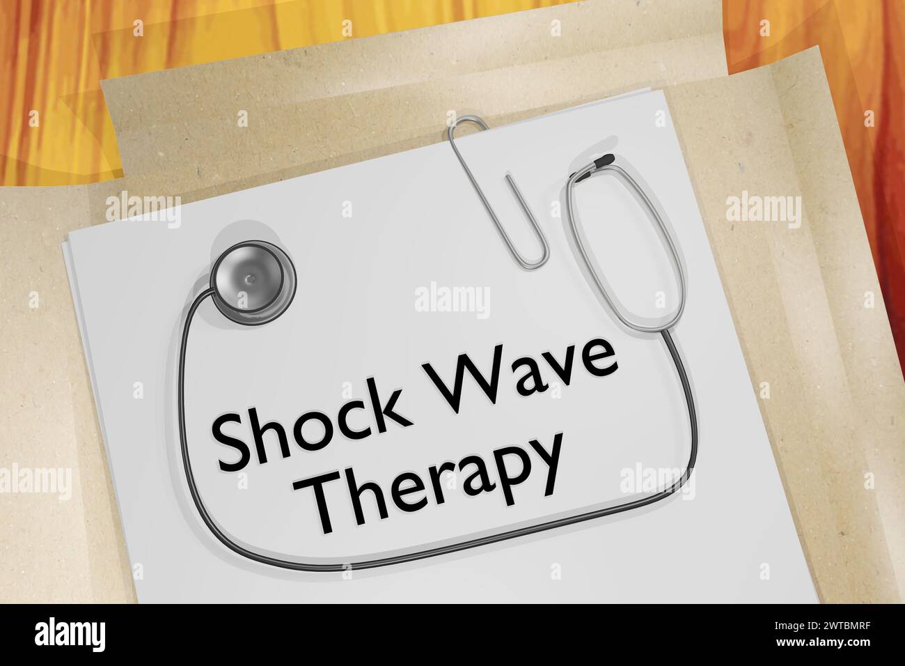3D illustration of SHOCK WAVE THERAPY title on a medical document Stock ...