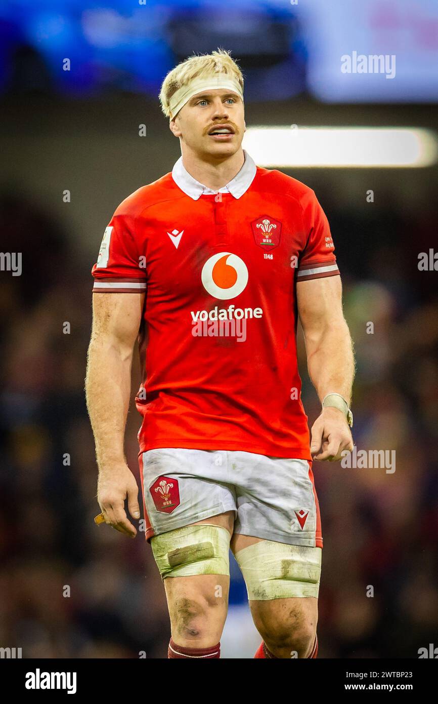 Cardiff, UK. 16th Mar, 2024. Aaron Wainwright of Wales during the 2024 ...