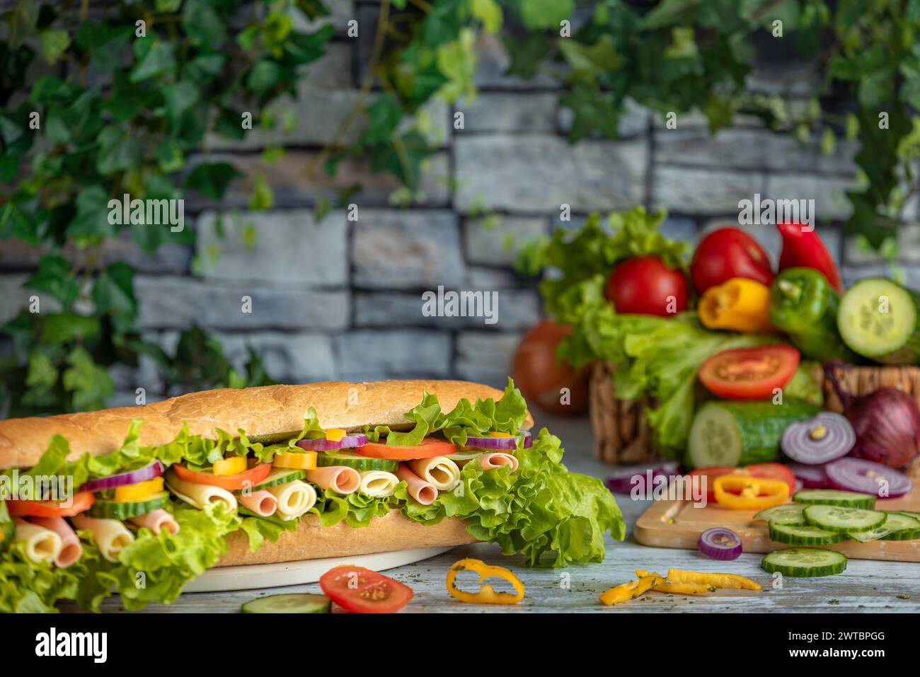 Long sandwich lettuce sausage hi-res stock photography and images - Alamy